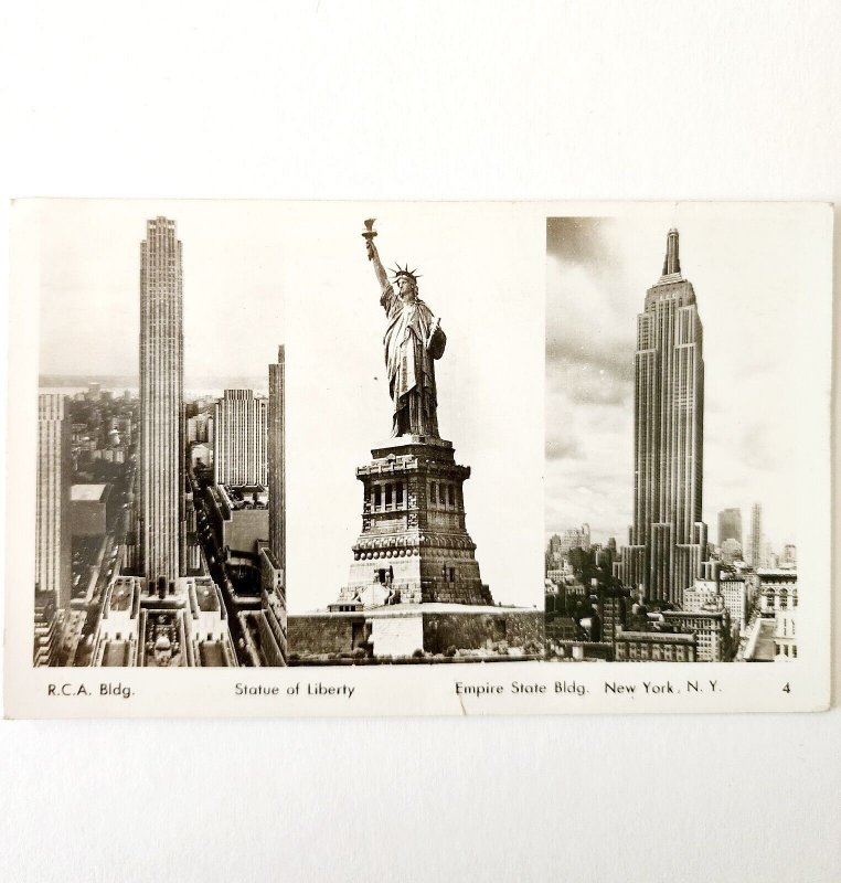 RPPC NYC Statue Of Liberty Postcard Empire State RCA c1925-40 Landmarks ...