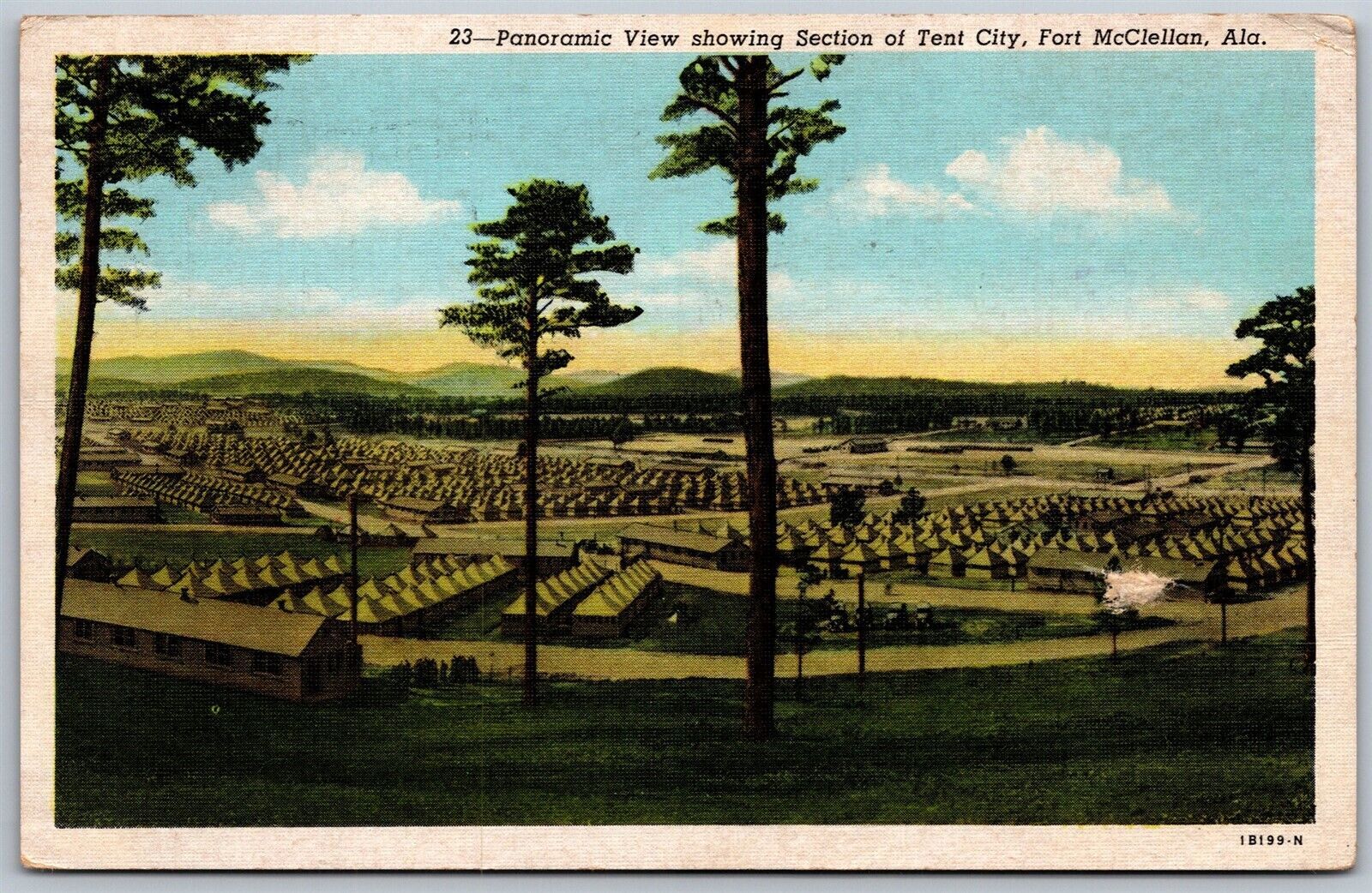 Vtg Fort McClellan Alabama AL Tent City Panoramic View Army 1940s Linen ...