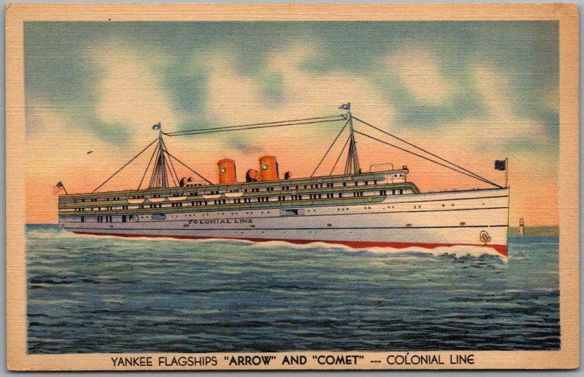 Vintage COLONIAL LINE Ship Postcard Yankee Flagships ARROW & COMET ...