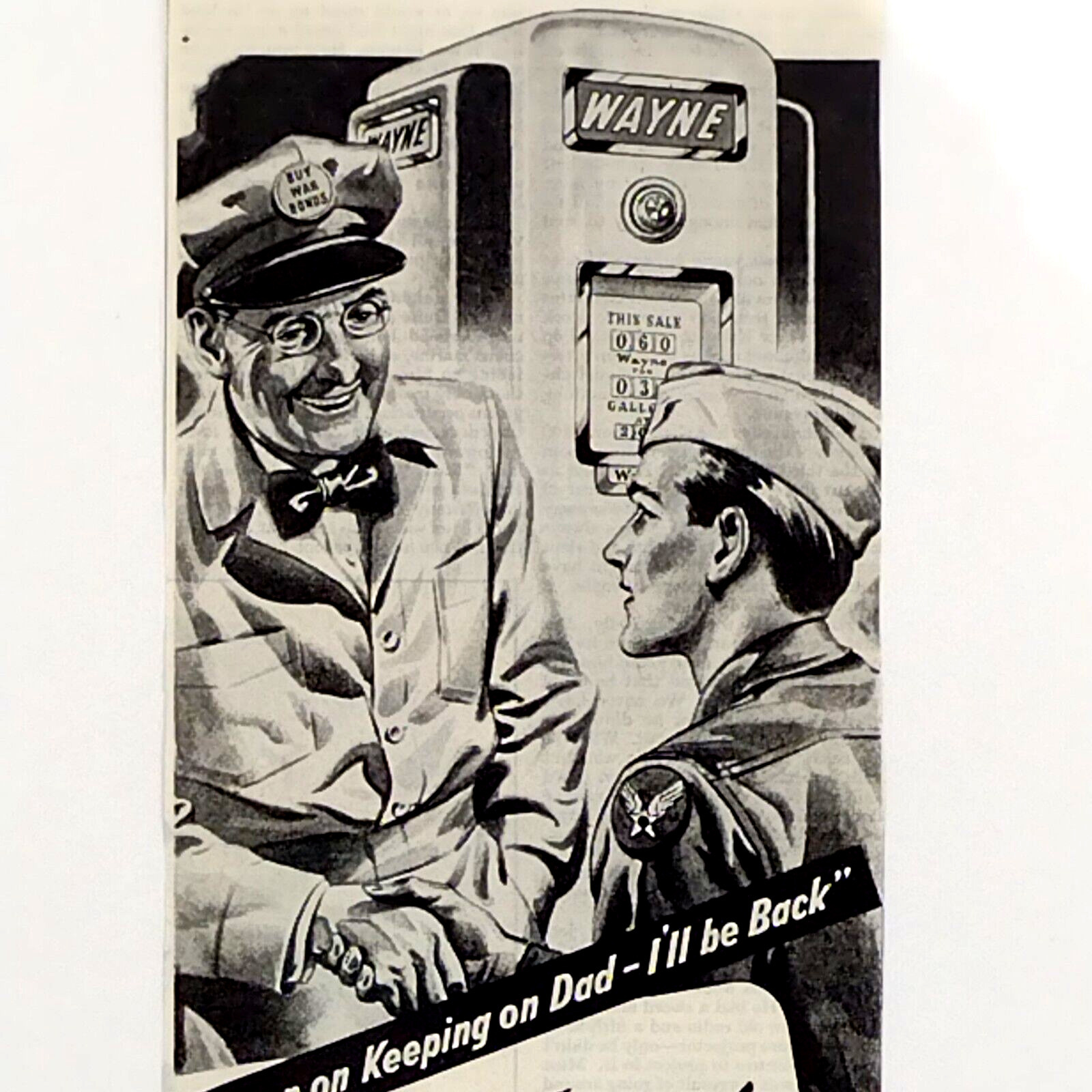 1944 Wayne Pump Company Vintage Print Ad WW II Service Station Man War ...