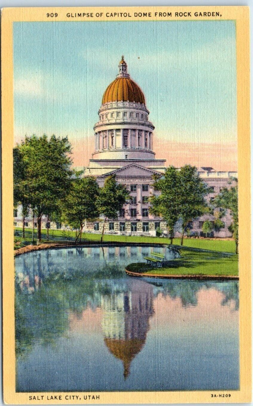 Postcard - Glimpse Of Capitol Dome From Rock Garden - Salt Lake City ...