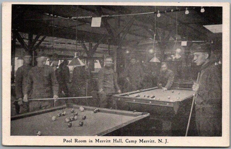 Vintage 1940s CAMP MERRITT, New Jersey Postcard POOL TABLE Rec Room ...