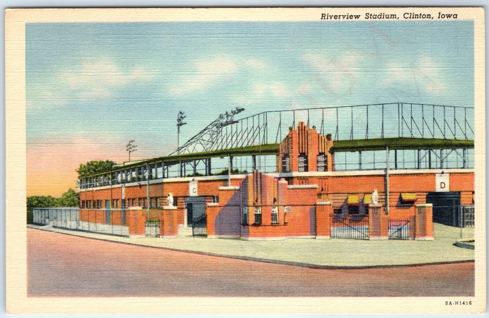 1938 Clinton, IA Riverview Stadium Baseball Arena Art Deco Linen ...