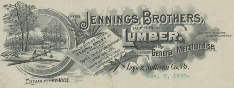 1902 Jennings Brothers Lopez PA Letter General Merchandise Spruce ...