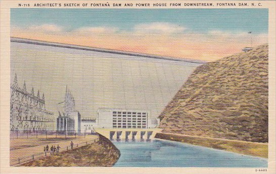 Architects Sketch Of Fontana Dam And Power House From Downstream ...