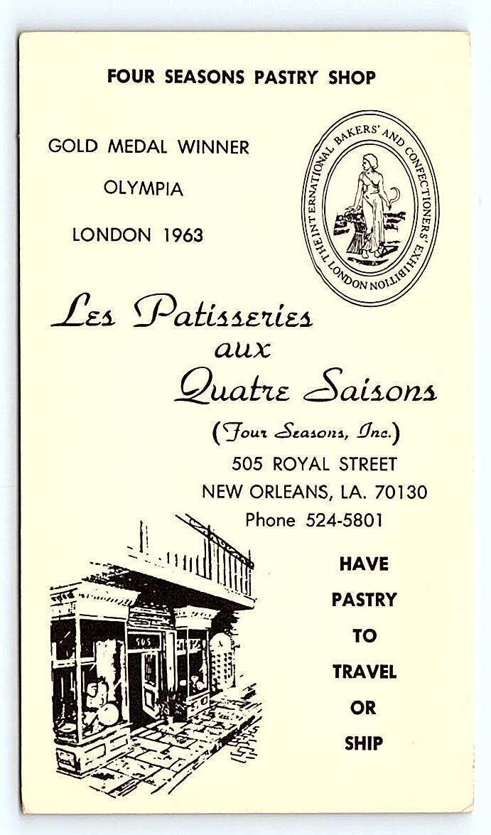 NEW ORLEANS, LA~ Pastries ~ LES PATISSERIES aux QUATRE SAISONS c1960s ...