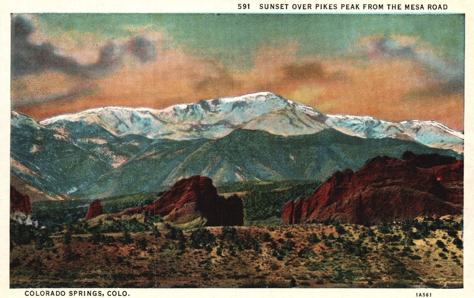 Vintage Postcard Sunset Over Pikes Peak from the Mesa Road Colorado ...
