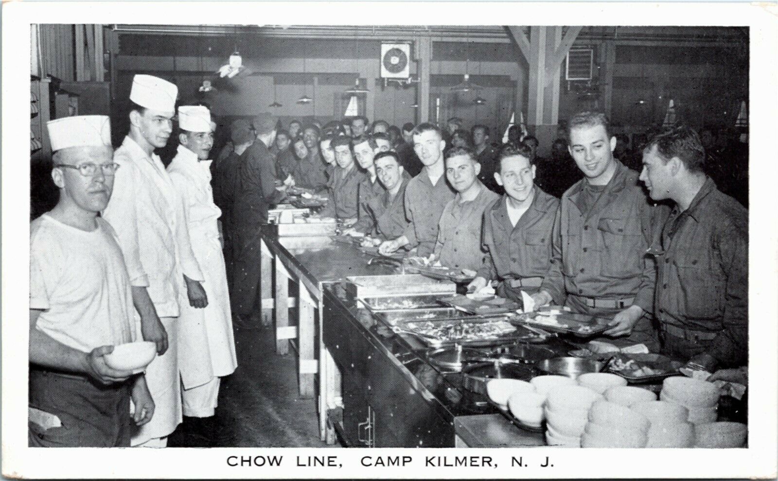 Postcard NJ Middlesex County Chow Line at Camp Kilmer Military WWII ...