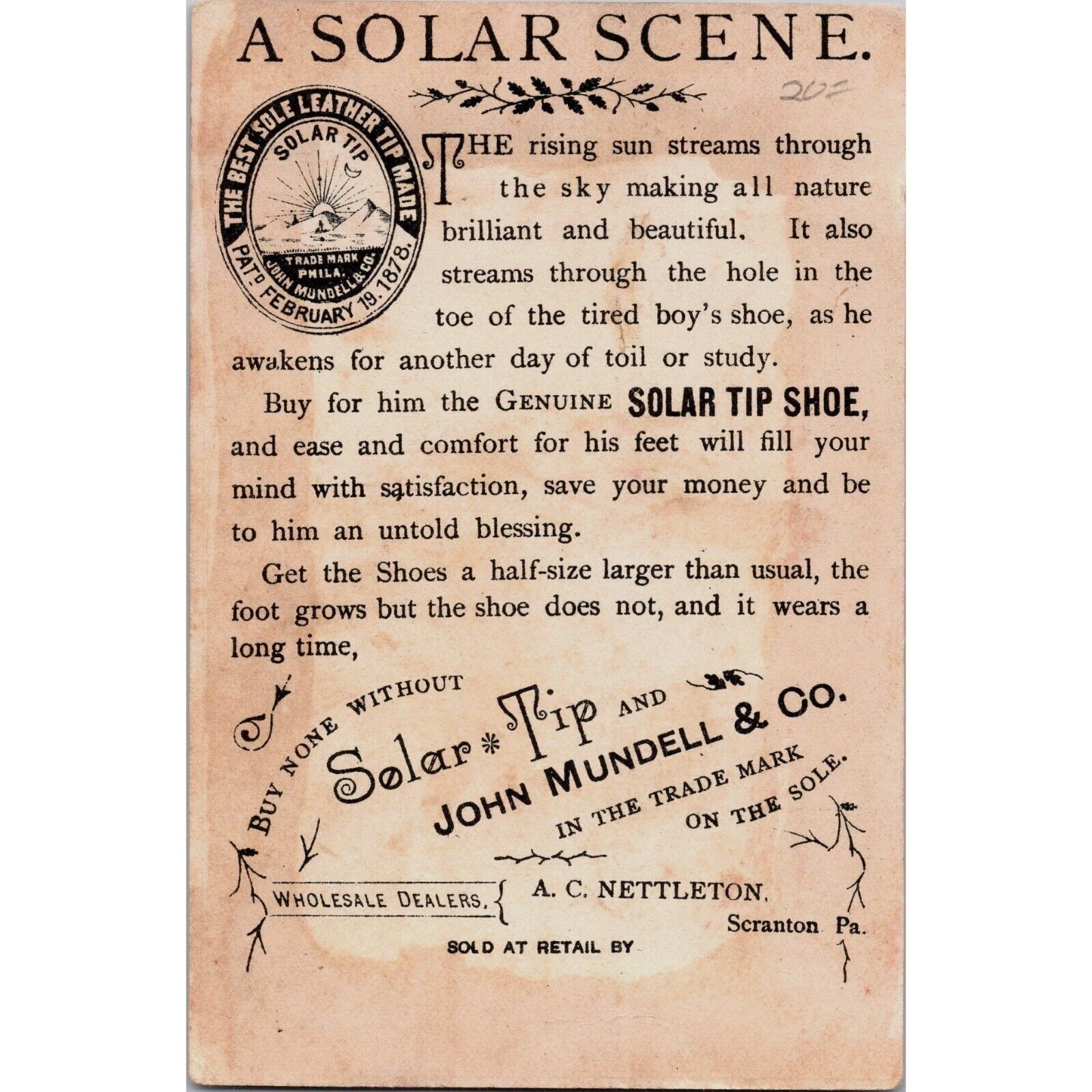 Solar Tip Shoes ~ John Mundell & Co ~ Antique Victorian Trade Card ...