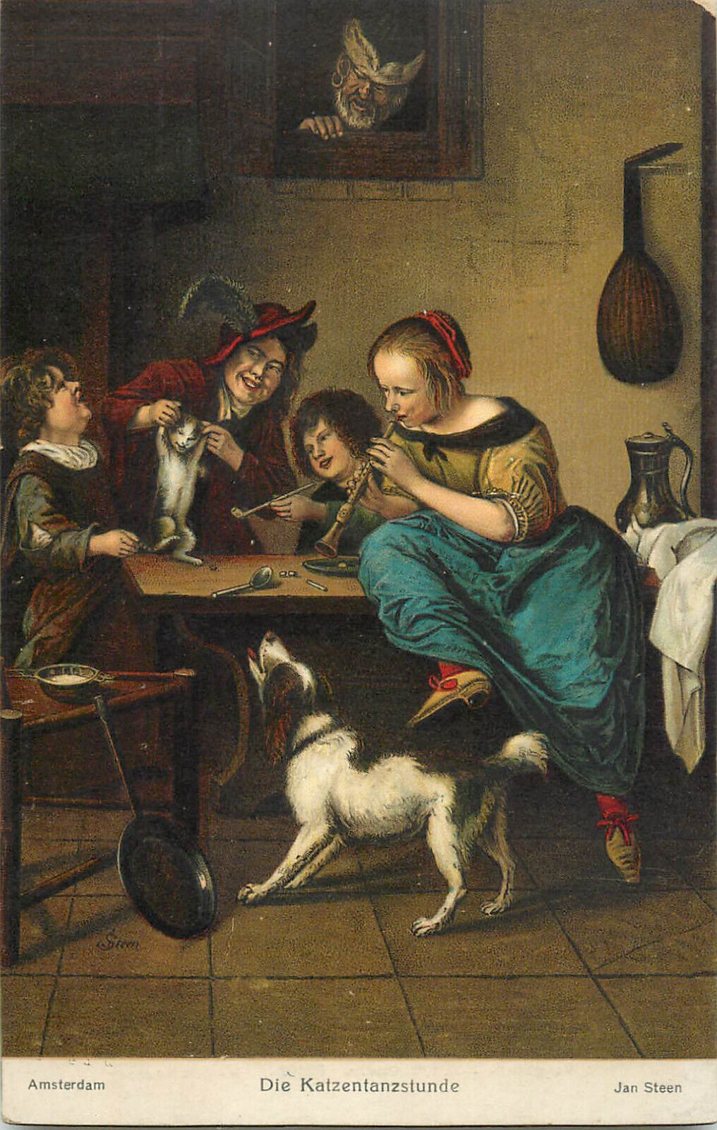 Stengel vintage fine art postcard painting Jan Steen - The cat dance ...