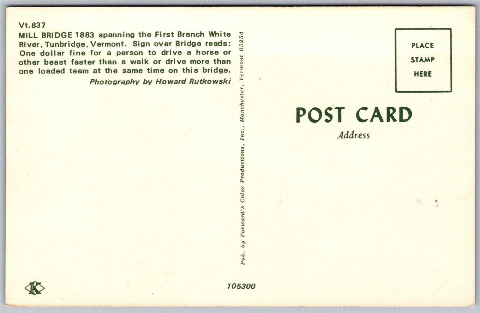 Vtg Turnbridge Vermont VT Mill Bridge First Branch White River View ...