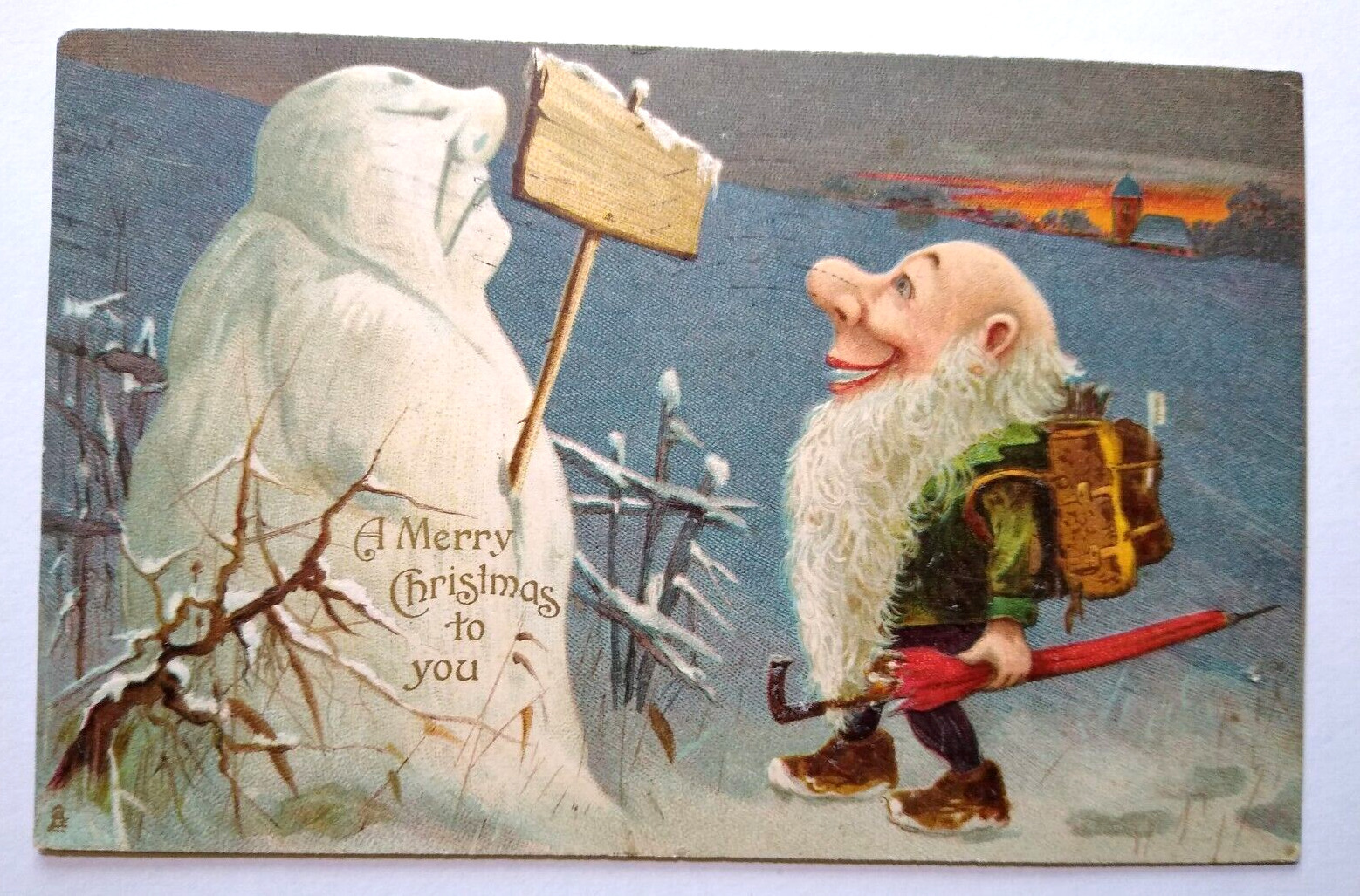 Christmas Fantasy Postcard Snowman Gnome Elf Dwarf Raphael Tuck 1906 ...