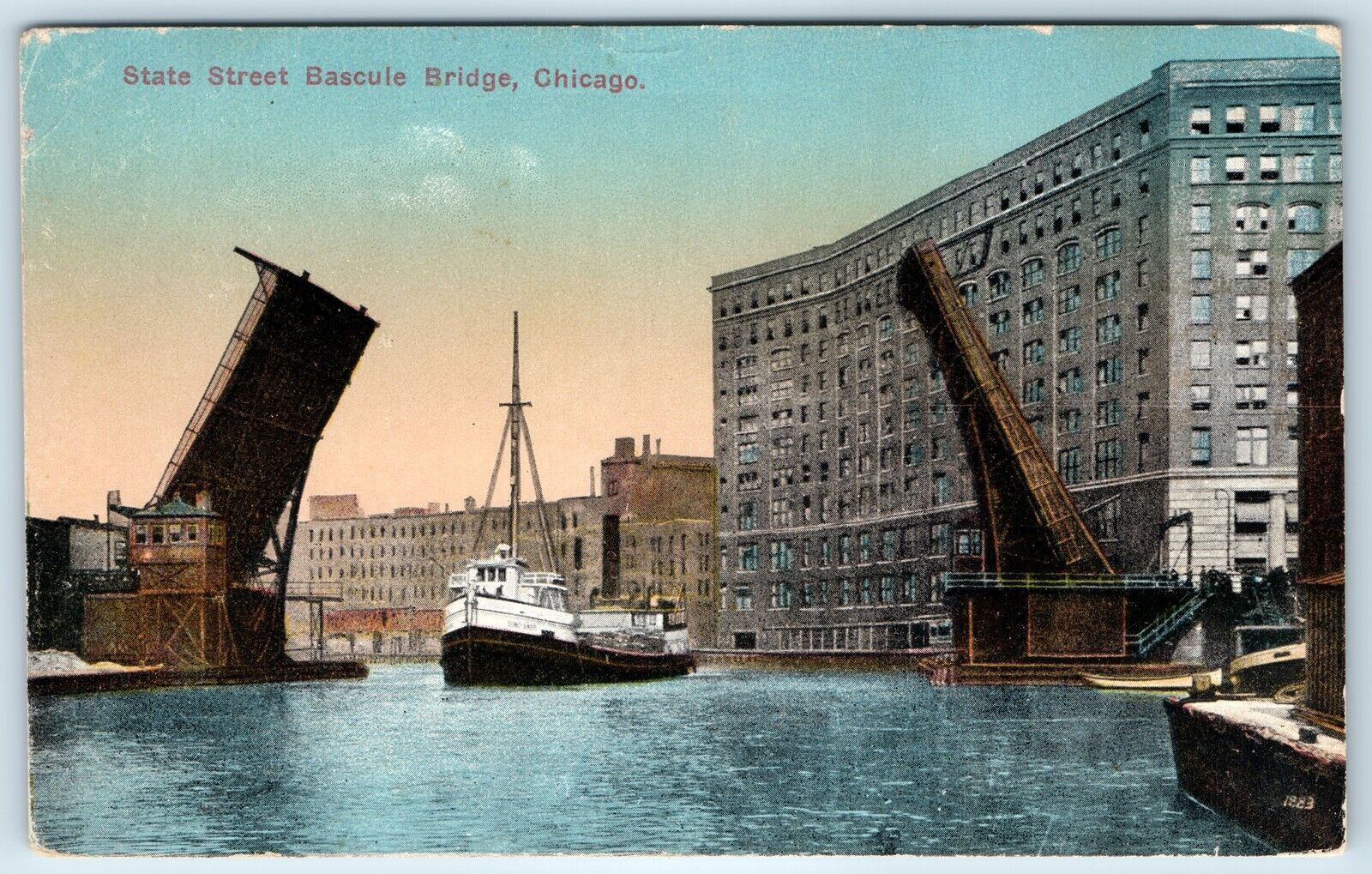 c1910s Chicago, IL Bascule State Street Bridge PC Downtown Steamship ...