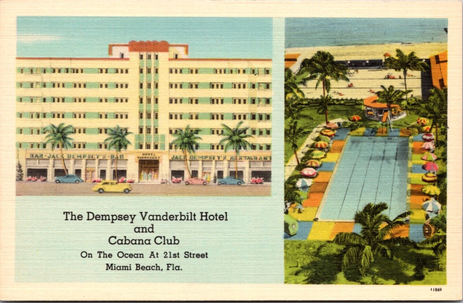 Linen Postcard Dempsey Vanderbilt Hotel and Cabana Club Miami Beach ...
