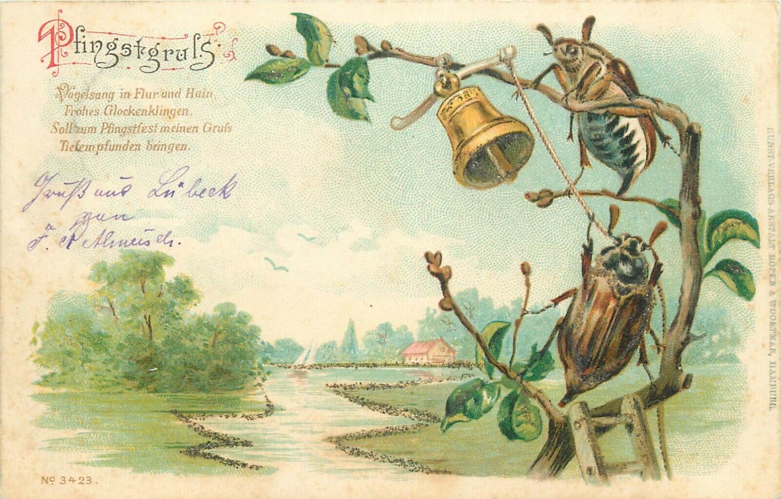 Pentecost humanized beetle bugs litho bell greetings fantasy 1901 ...