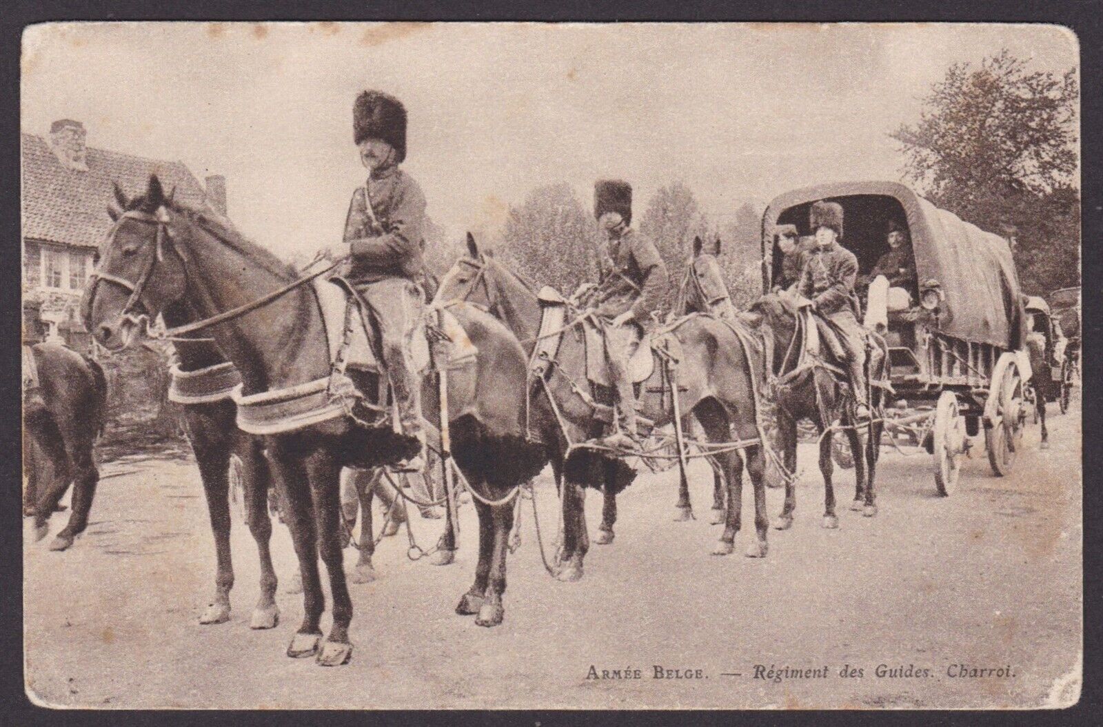Vintage postcard, Armée belge, Régiment des Guides, Charroi, RPPC, WWI ...