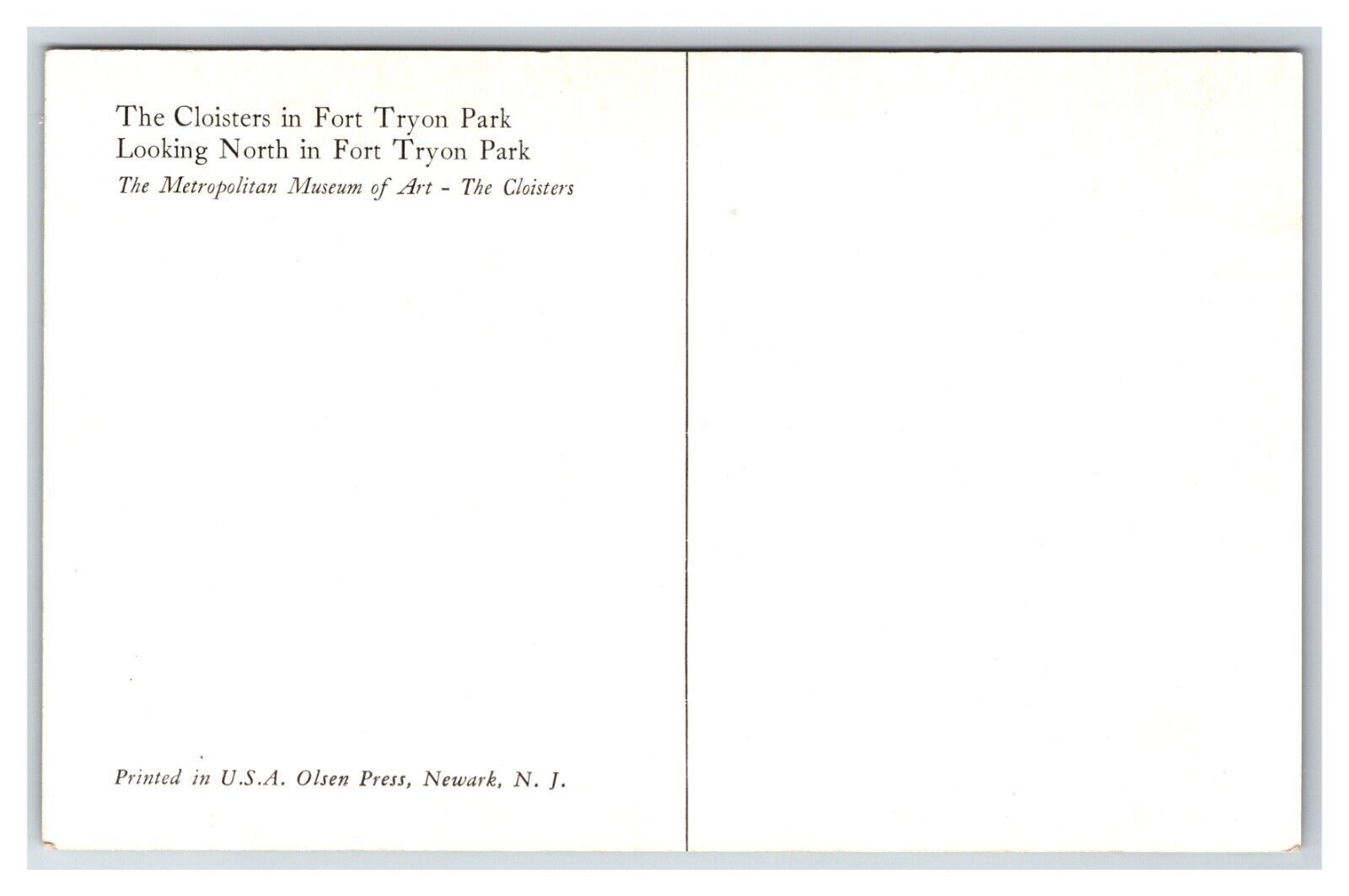 The Cloisters in Fort Tryon Park Metropolitan Museum NY UNP Chrome ...