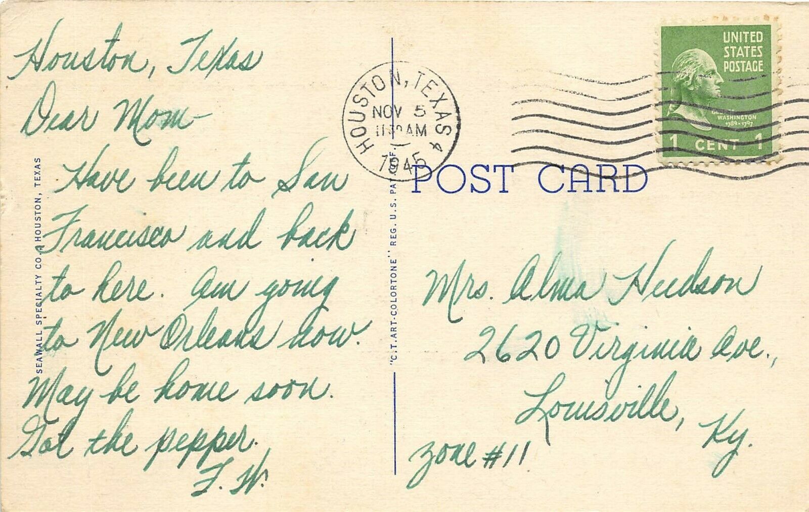 Houston Texas 1945 Postcard Esperson Second National Bank | United ...