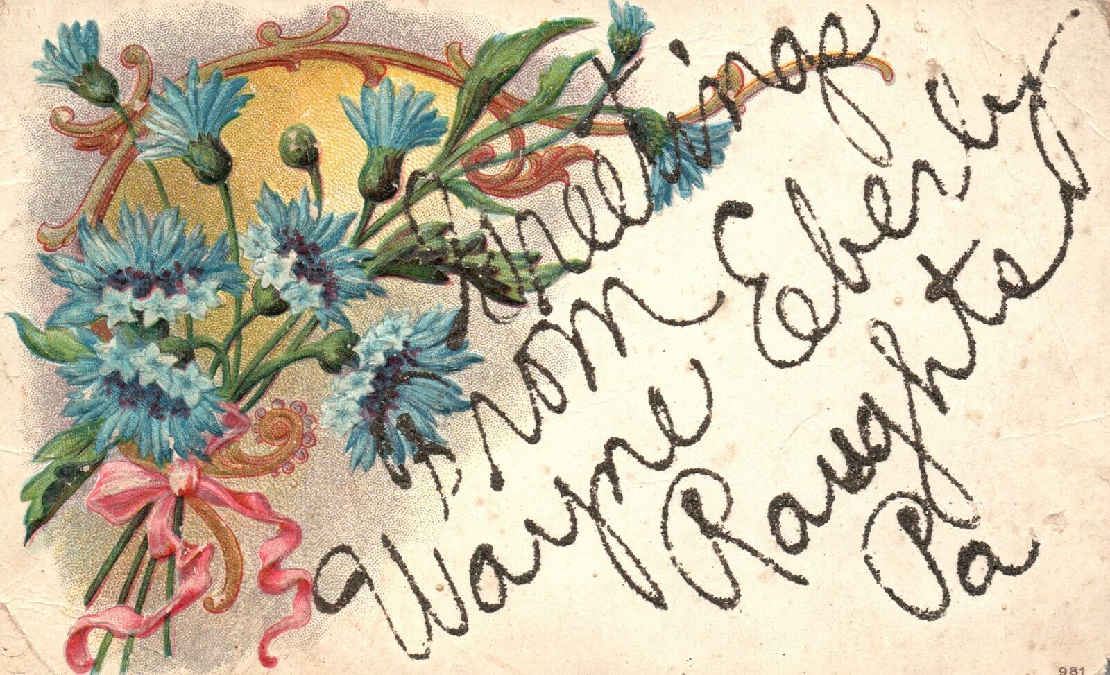 Vintage Postcard Greetings From Wayne Eberly Raughts Flower Bouquet ...