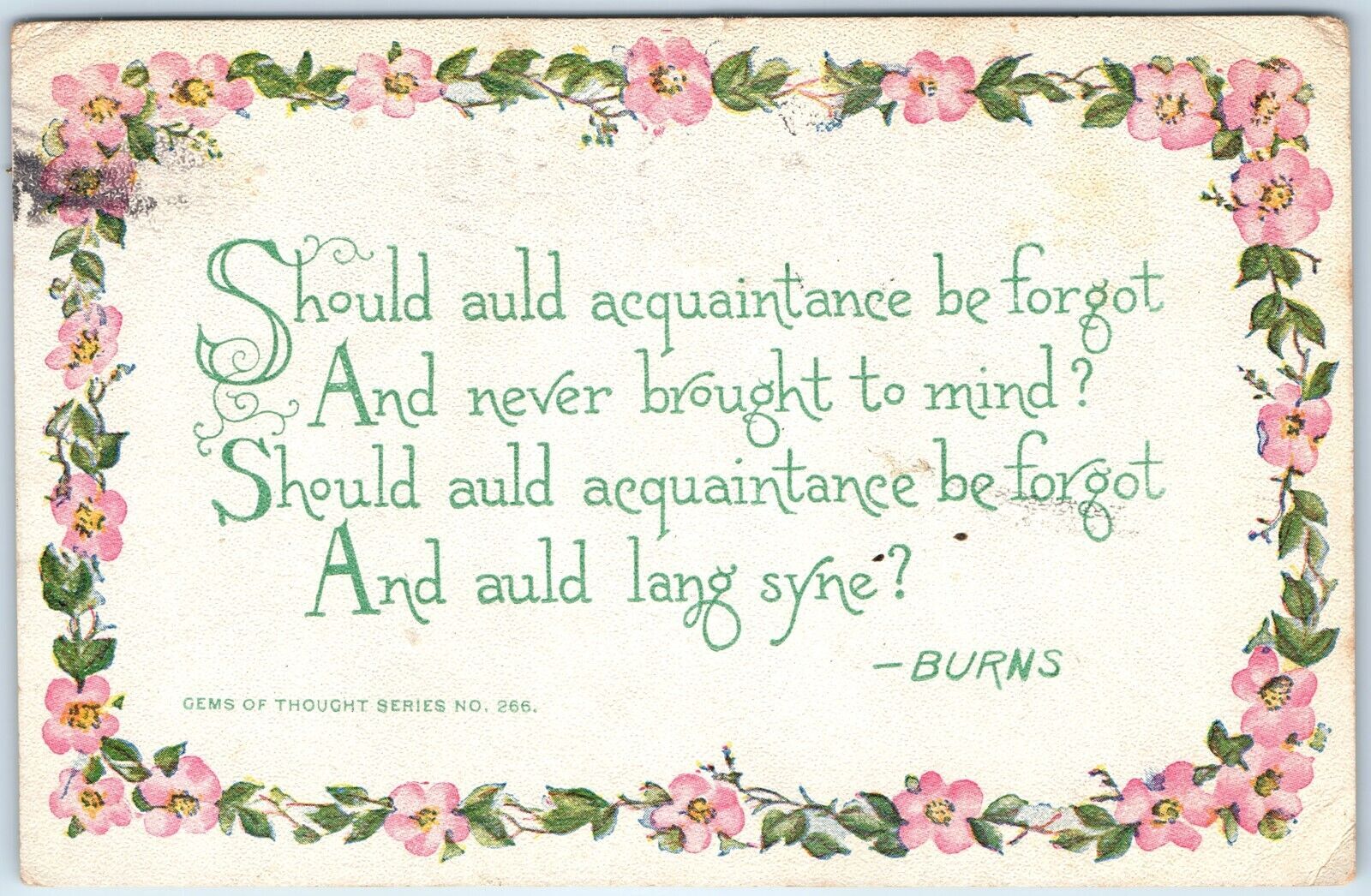 c1910s Burns Auld Lang Syne Poem PC Gems Thought Peter Sullivan Brandon ...