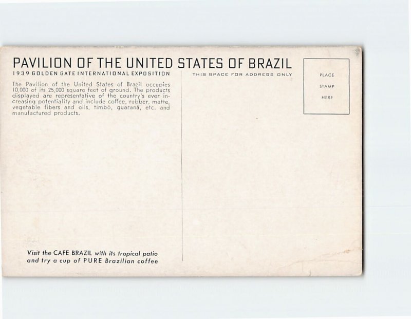 Postcard Pavilion Of The United States Of Brazil, New York World's Fair ...