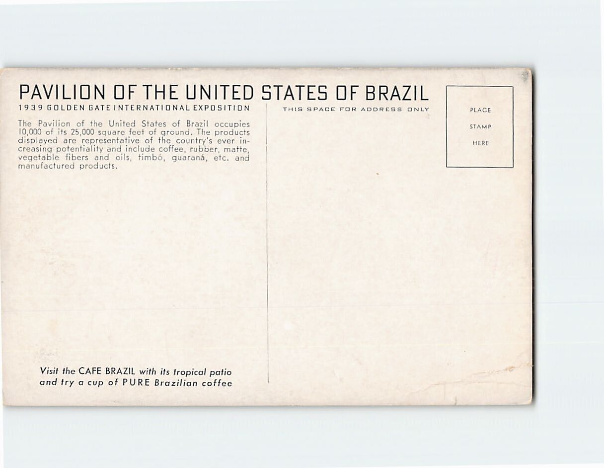 Postcard Pavilion Of The United States Of Brazil, New York World's Fair ...