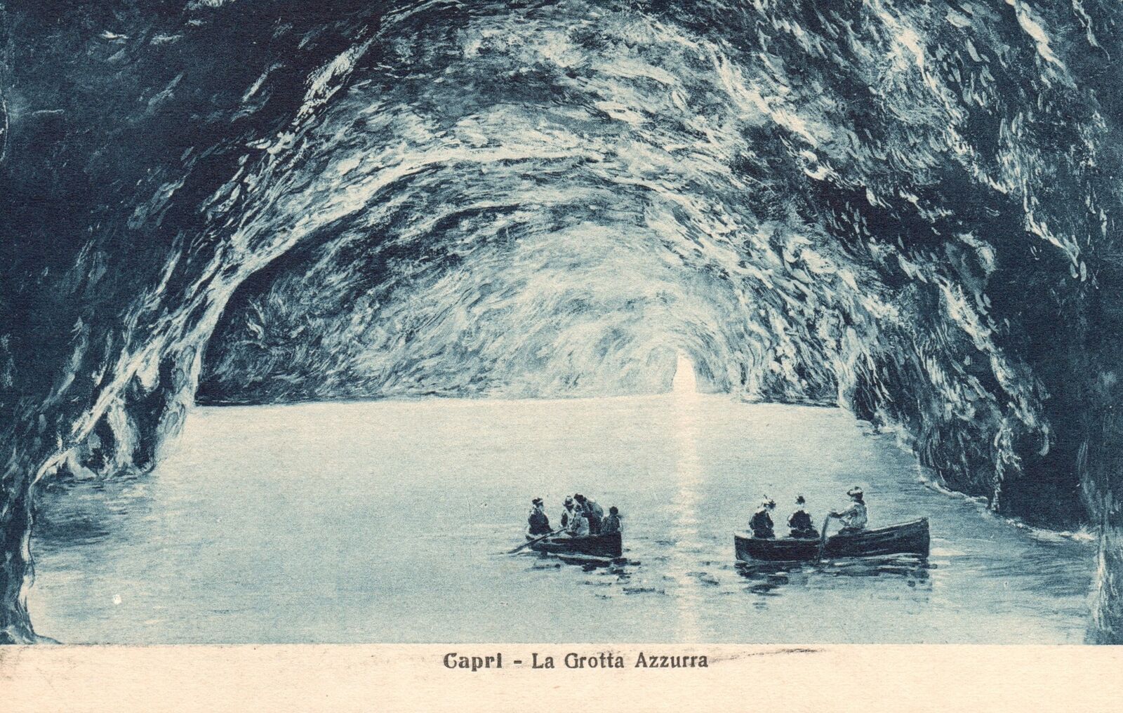 Capri Italy, La Grotta Azzurra Blue Cave Canoes Cavern Vintage Postcard ...