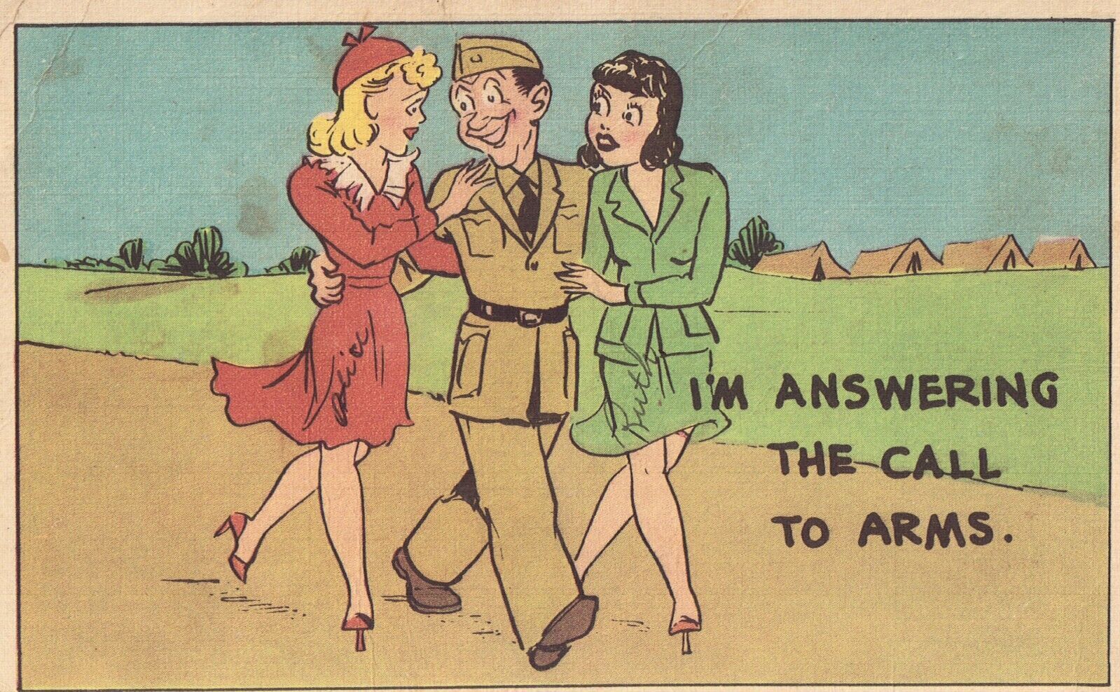 Linen Comic Postcard - Sexy Women, Soldier, Military Saucy, Risque ...