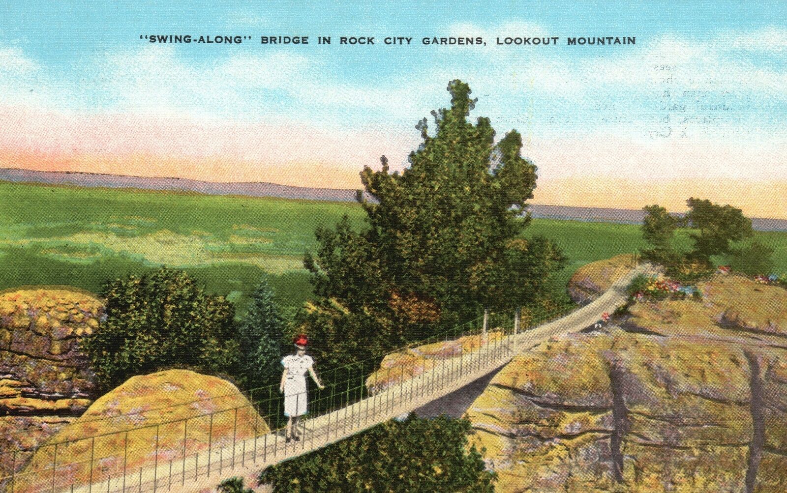 Vintage Postcard 1930's Swing Along Bridge Rock City Gardens Lookout ...