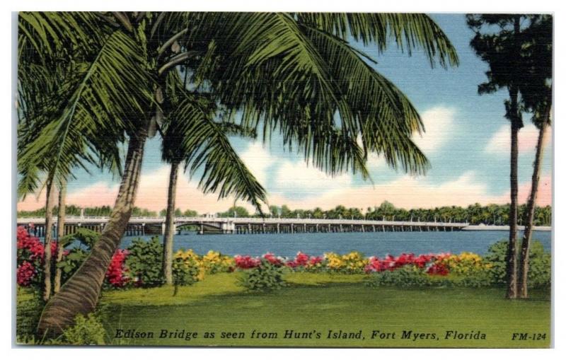 1962 Edison Bridge from Hunt's Island, Fort Myers, FL Postcard | United ...