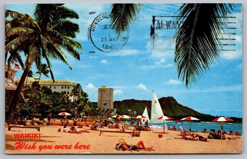 Honolulu Hawaii Waikiki Beach Scenic Oceanfront Chrome Cancel WOB ...