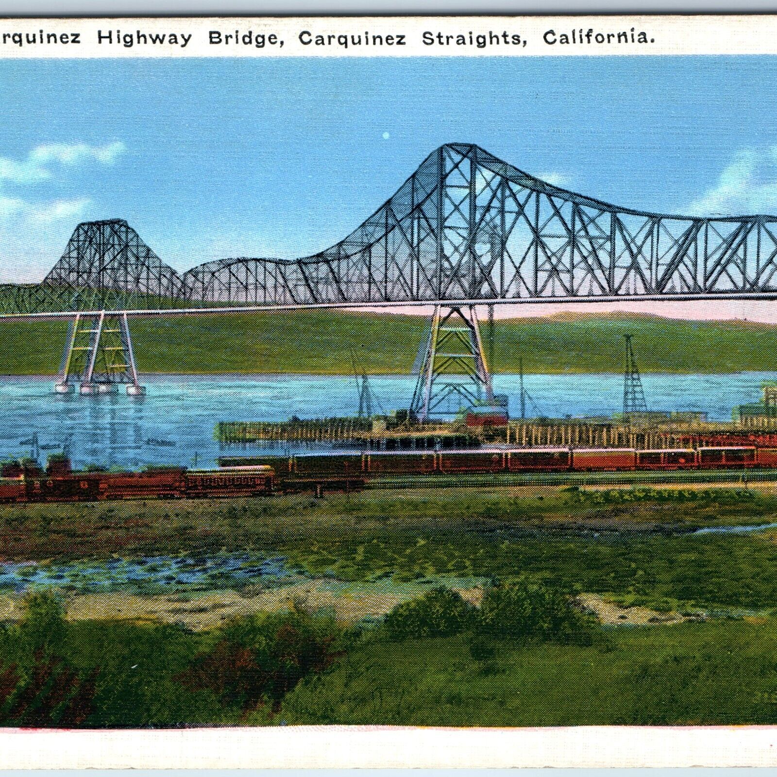 c1920s Carquinez Straights, Cal Highway Bridge Train Railway Tracks PNC ...