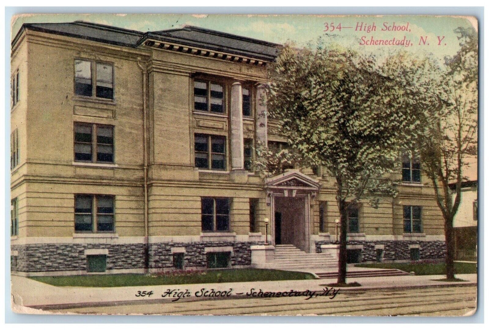 1911 High School Building Schenectady New York NY Posted Antique ...