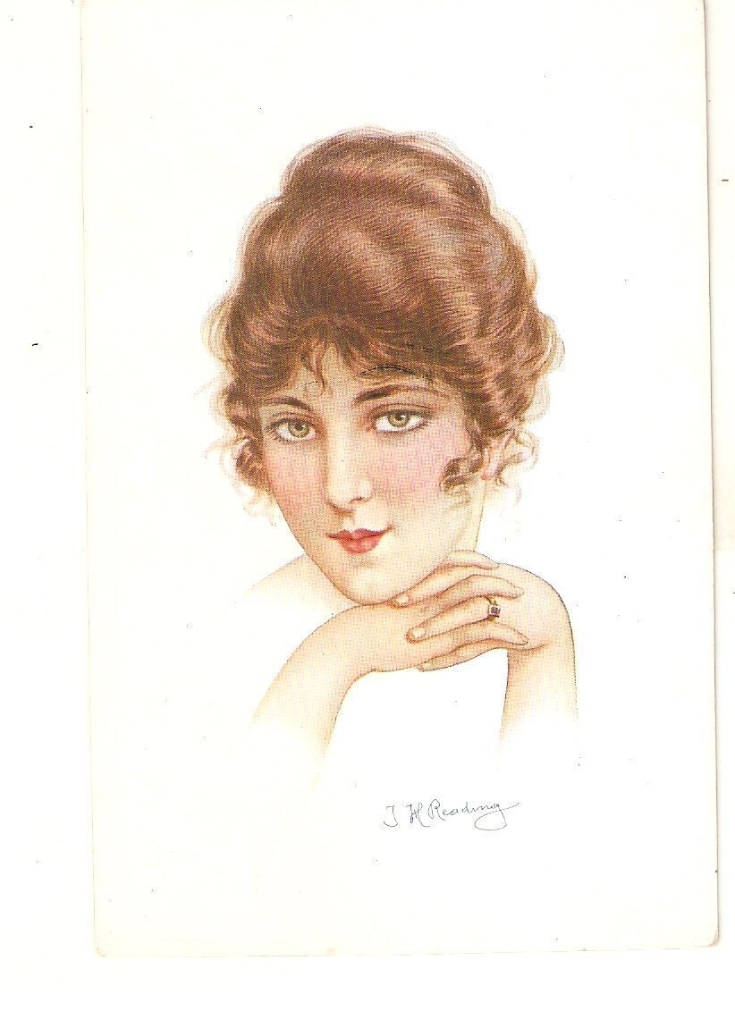 ""J.H.Reading, Pretty young lady". Reverie Old vinjtage French artist ...