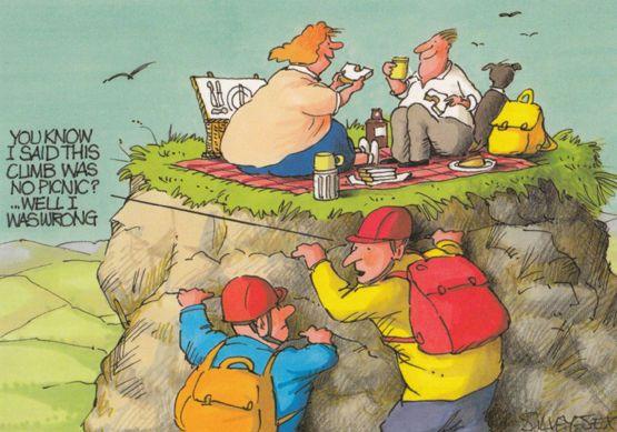 Mountain Climbers Picnic Disaster Comic Humour Postcard | Topics ...