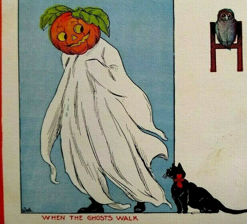 Halloween Postcard Gibson When The Ghosts Walk Bernard Wall 1914 ...