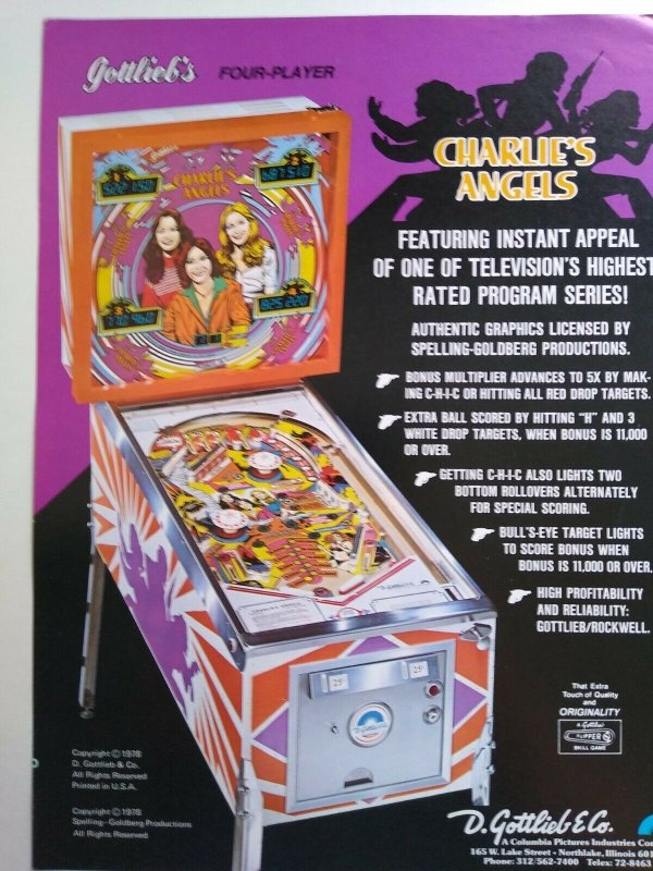 Charlies Angels Pinball FLYER Original Art Jaclyn Smith Cheryl Ladd ...
