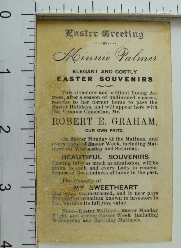 1882 Ford's Theater Easter Show Minnie Palmer Robert E Graham Fritz ...