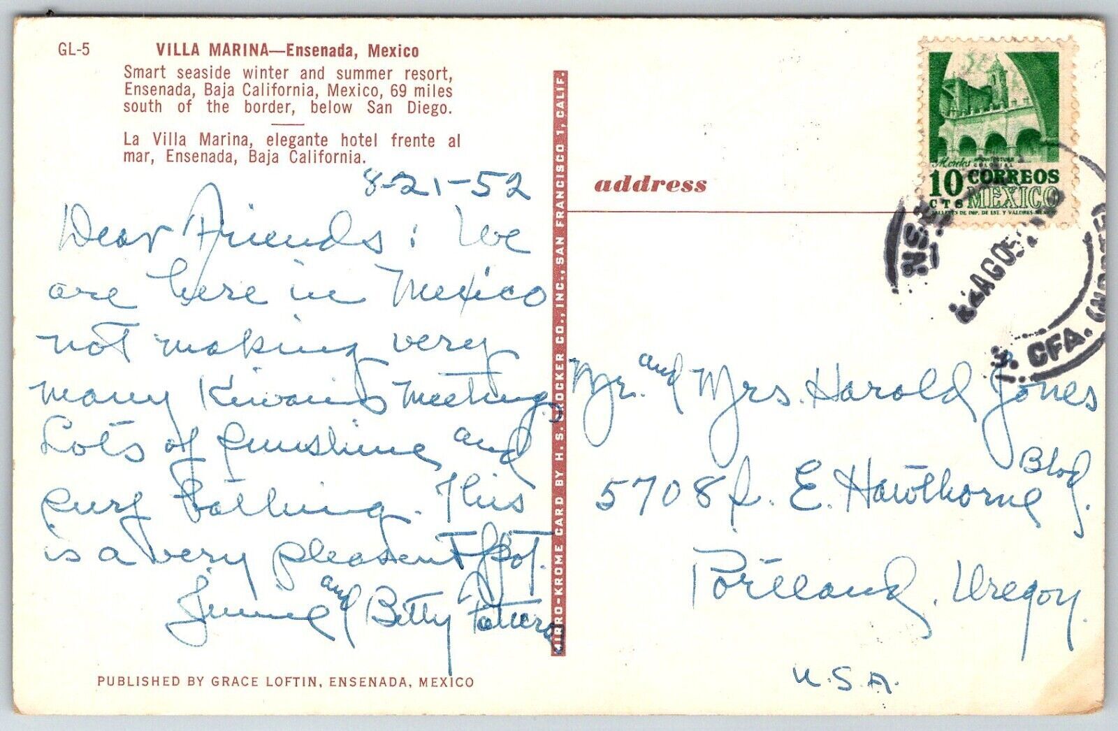 Ensenada Mexico 1952 Postcard Villa Marina Resort Hotel Baja California ...