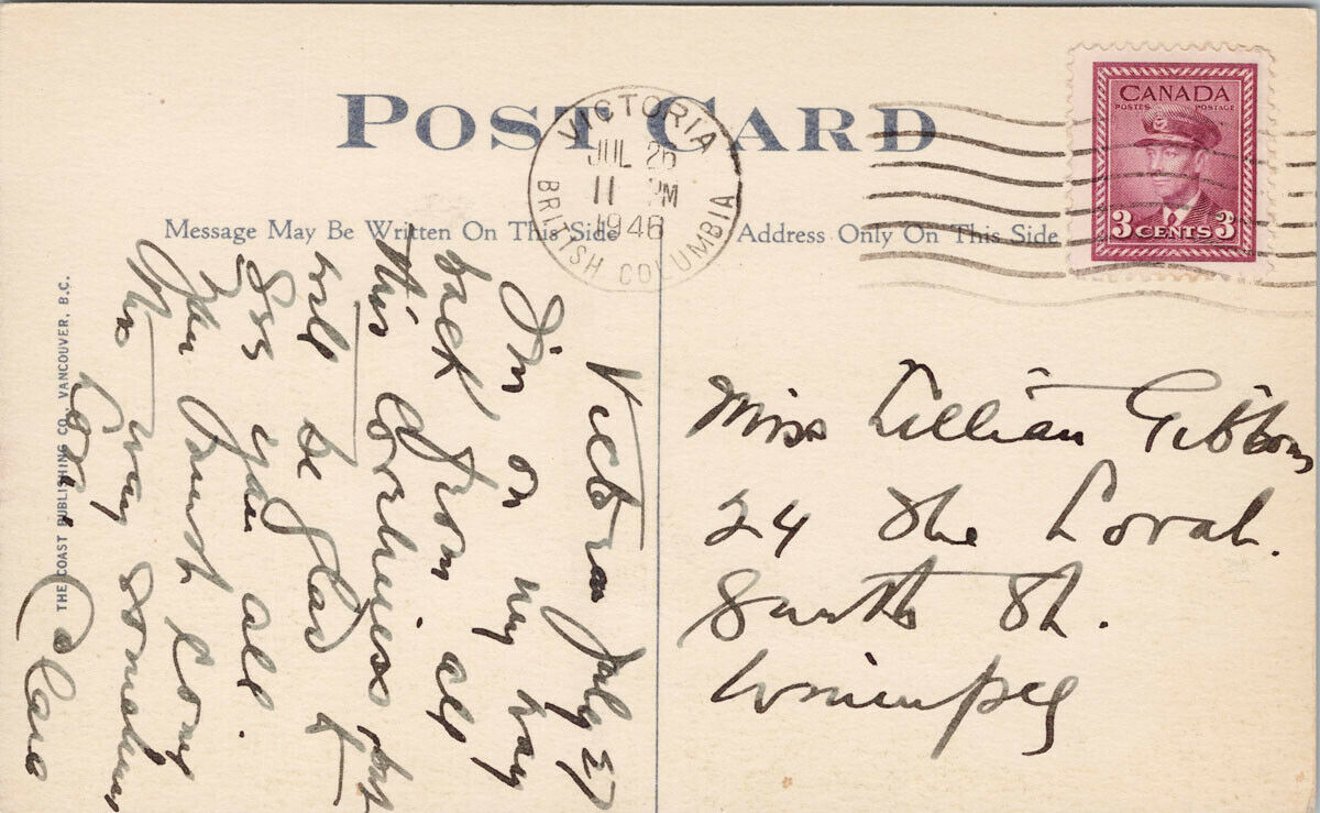 Victoria BC Residential View and Marine Drive Vancouver Island 1948 ...