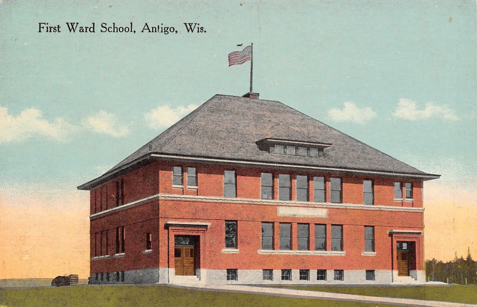 Antigo Wisconsin~First Ward School~2 Stories~Flag Flies~1910 Postcard ...