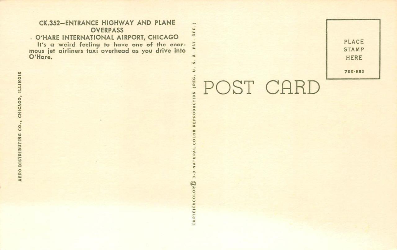O'HARE AIRPORT Plane Overpass Chicago, IL Jet Airliner 1960s Vintage ...