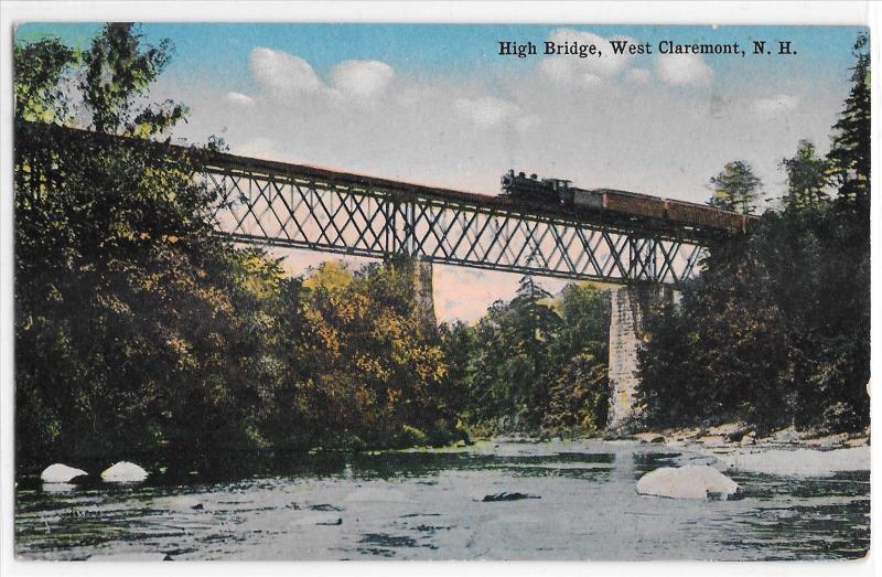 Old Postcard Train on High Bridge Sullivan Rail Road West Claremont NH ...