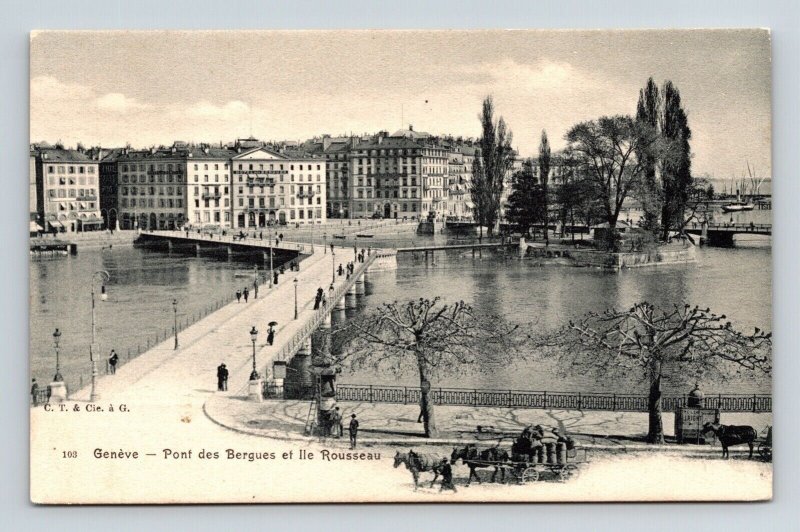 Geneva Switzerland Pont Des Bergues Bridge Scenic Landmark UDB Postcard ...