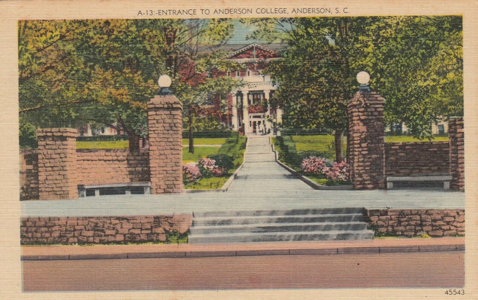 ANDERSON, South Carolina , 1930-40s ; Entrance to Anderson College ...