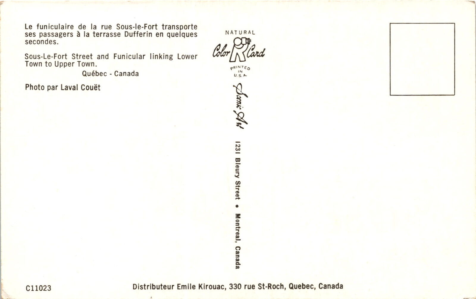 funicular de la rue Sous-le-Fort, Quebec, Canada, Lower Town, Postcard ...