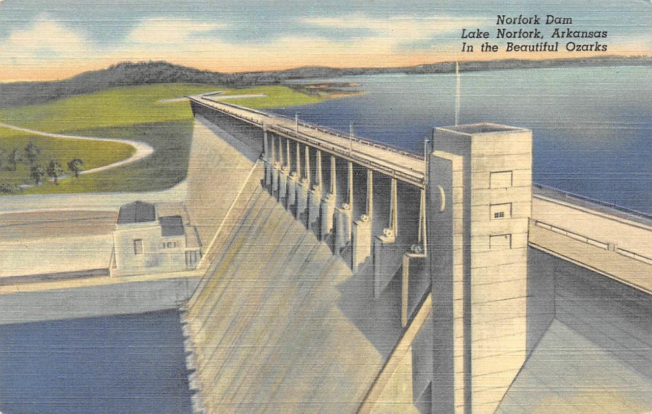AR, Arkansas NORFOLK DAM & LAKE Baxter County c1940's Curteich Linen ...