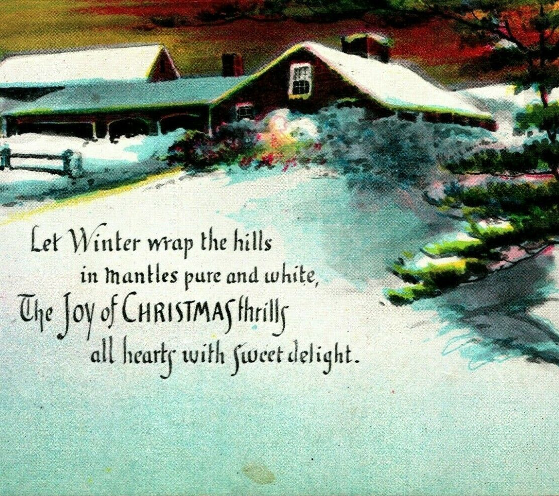 The Joy Of Christmas Thrills Poem Winter Cabin Scene 1916 Vtg Postcard ...