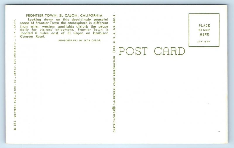 2 Postcards EL CAJON, CA ~ Theme Park FRONTIER TOWN Train & Gunfight ...