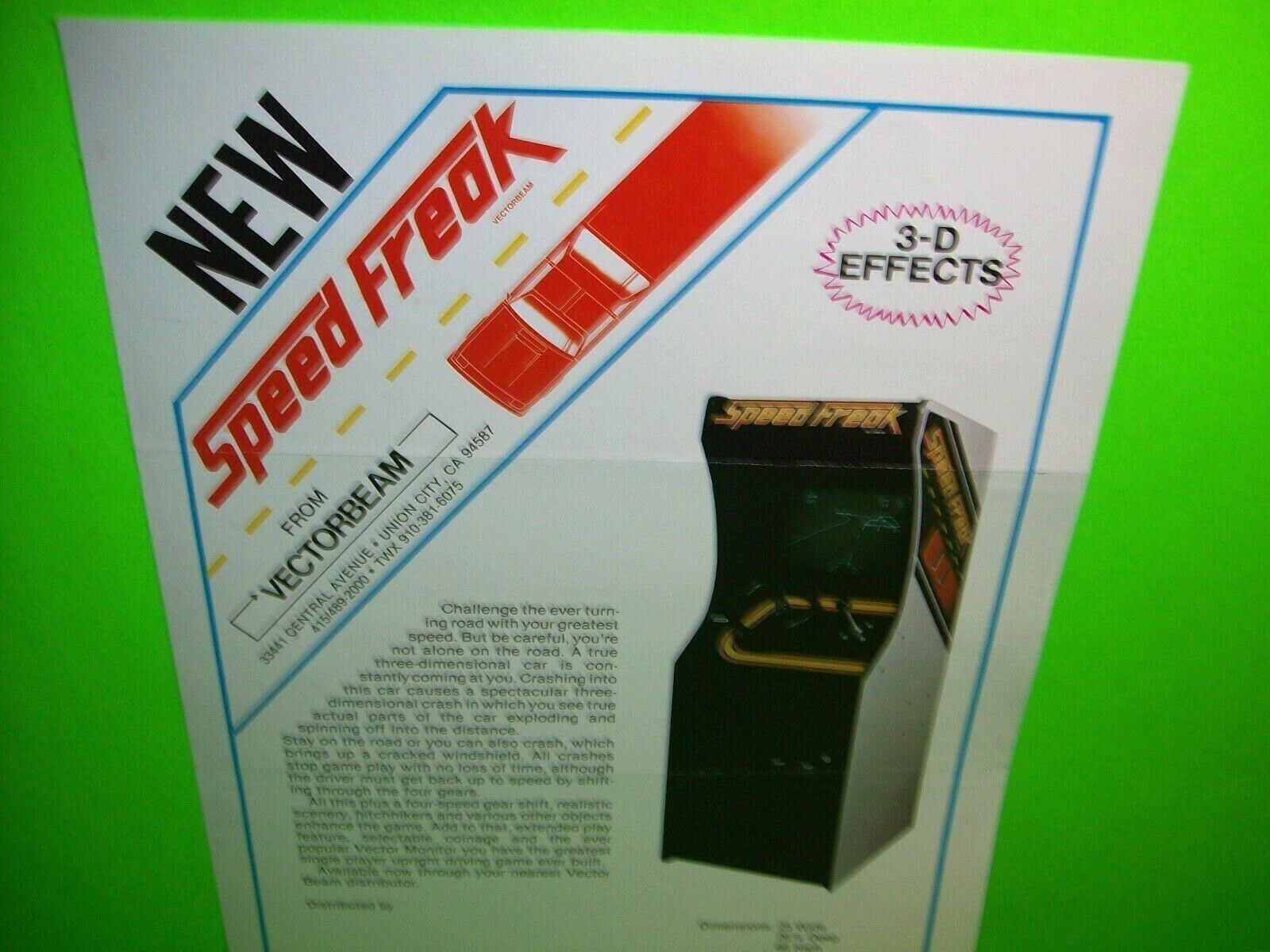Vectorbeam Speed Freak Arcade FLYER Original Retro Video Game Promo Art ...